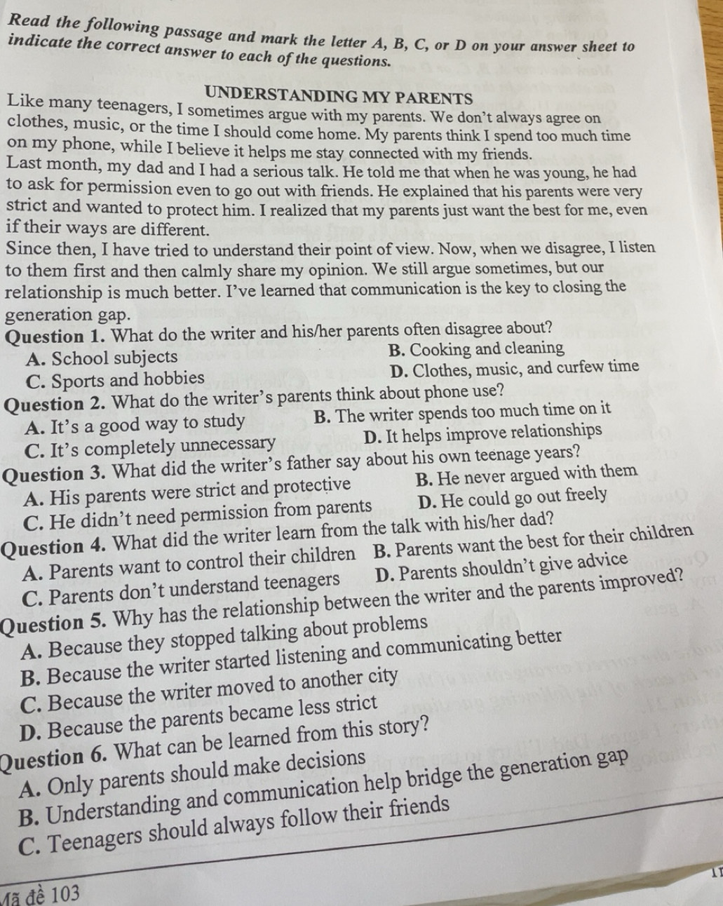 Giải quyết:Read the following passage and mark the letter A, B, C, or D ...