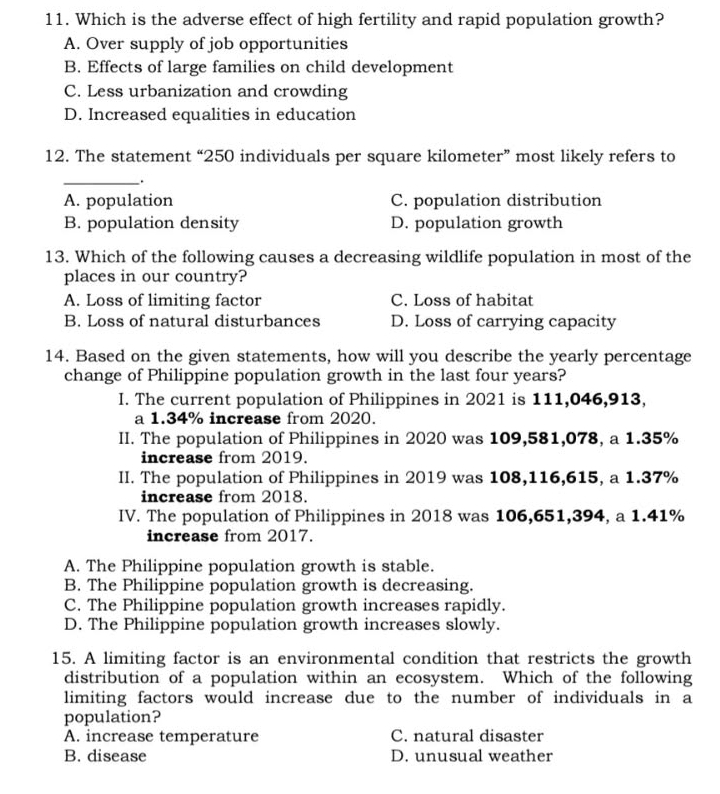 Solved: Which is the adverse effect of high fertility and rapid ...