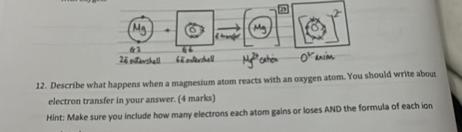 Solved: Describe what happens when a magnesium atom reacts with an ...