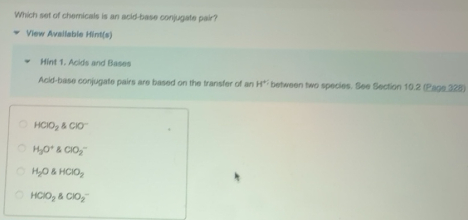 Solved: Which set of chemicals is an acid-base conjugate pair? View ...