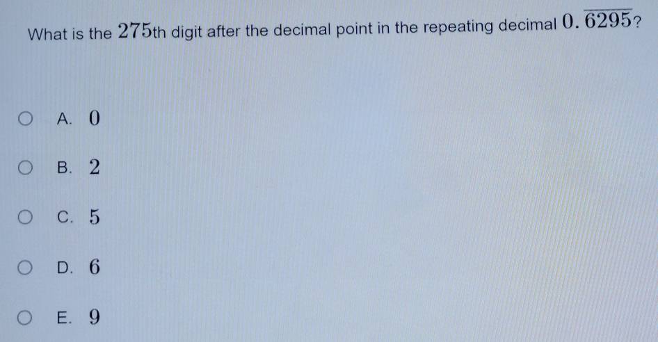 Solved: What is the 275th digit after the decimal point in the ...