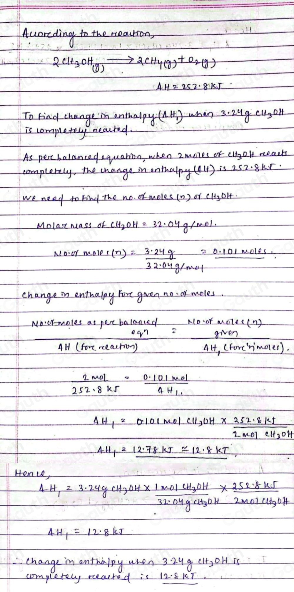 Solved: What is the change in enthalpy in kilojoules when 3.24 g of ...