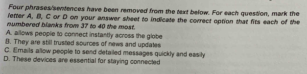 Giải quyết:Four phrases/sentences have been removed from the text below ...
