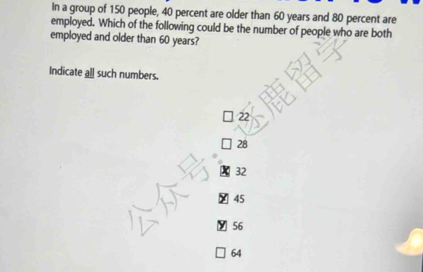 Solved: In a group of 150 people, 40 percent are older than 60 years ...