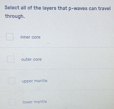 Solved: Select all of the layers that p -waves can travel through ...