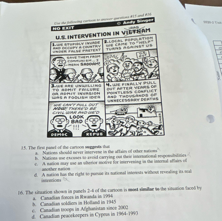 Solved: Use the following cartoon to answer questions #15 and #16 ...