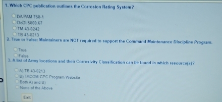 Solved: Which CPC publication outlines the Corrosion Rating System? DA ...