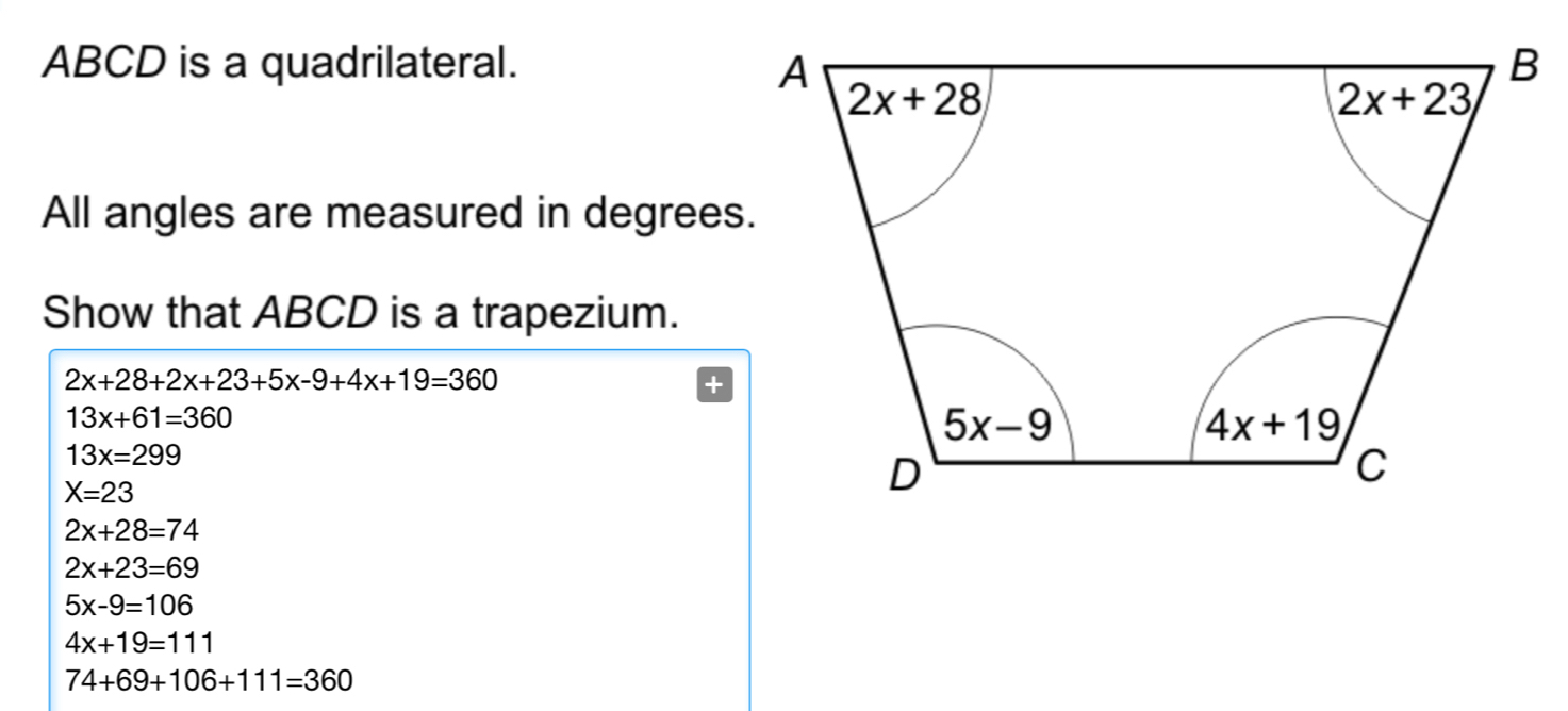 Solved: ABCD is a quadrilateral. All angles are measured in degrees ...