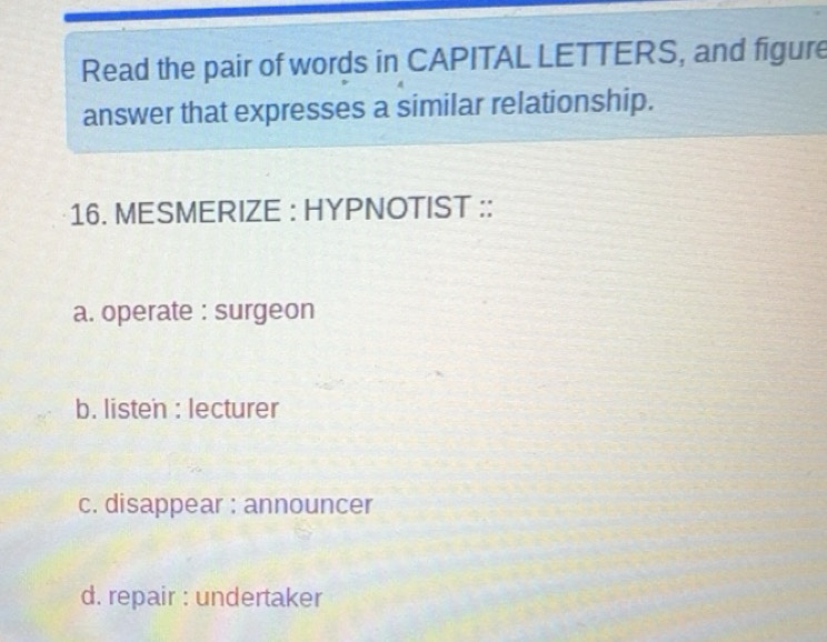 Solved: Read the pair of words in CAPITAL LETTERS, and figure answer ...
