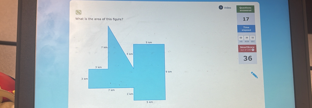 Solved: Video Questions What is the area of this figure? 17 Time 19 ...