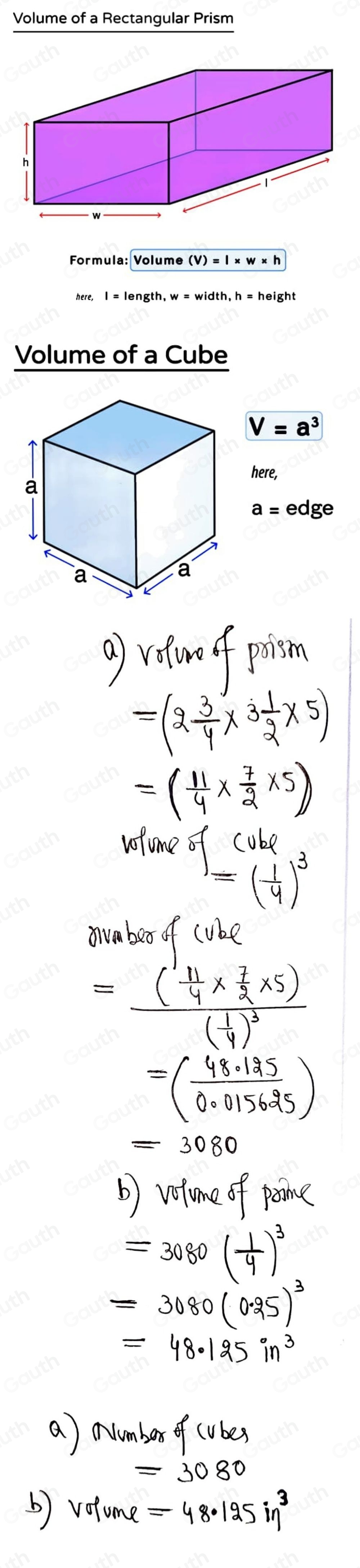 Solved: Consider the right rectangular prism. Determine the number of 1/4 inch cubes that will p ...