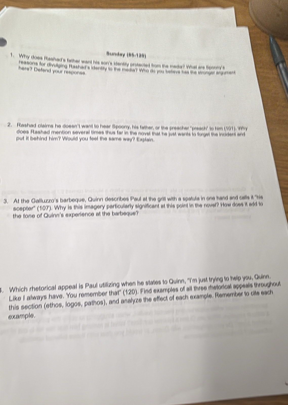 Solved: Sunday (85-120) 1. Why does Rashad's father want his son's ...