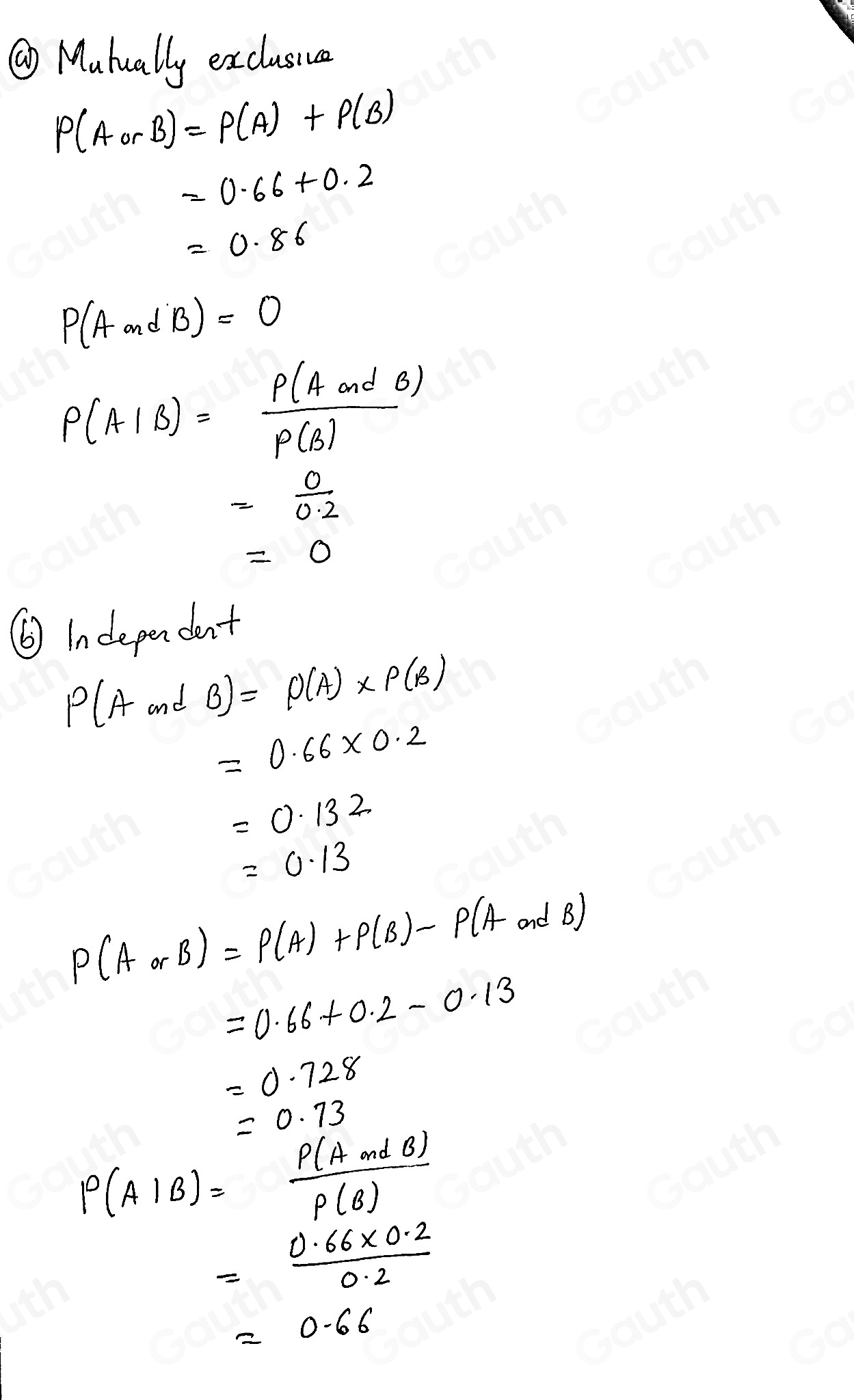 Solved: A and B are events such that P(A)=0.66 and P(B)=0.2. Find the ...
