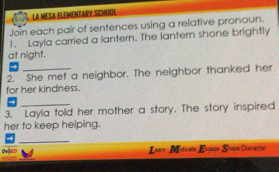 Solved: LA MESA ELEMENTARY SCHOOL Join each pair of sentences using a ...