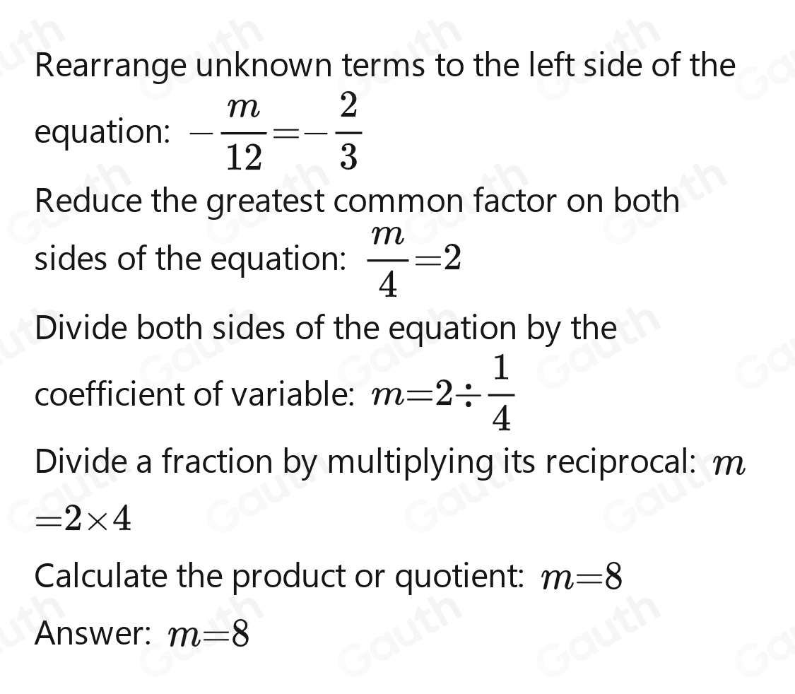 Solved: What is the value of m if 2:3=m:12 ? A. 2 B. 4 C. 6 D. 8 [Math]