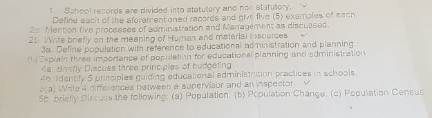 Solved: School records are divided into statutory and non statutory ...