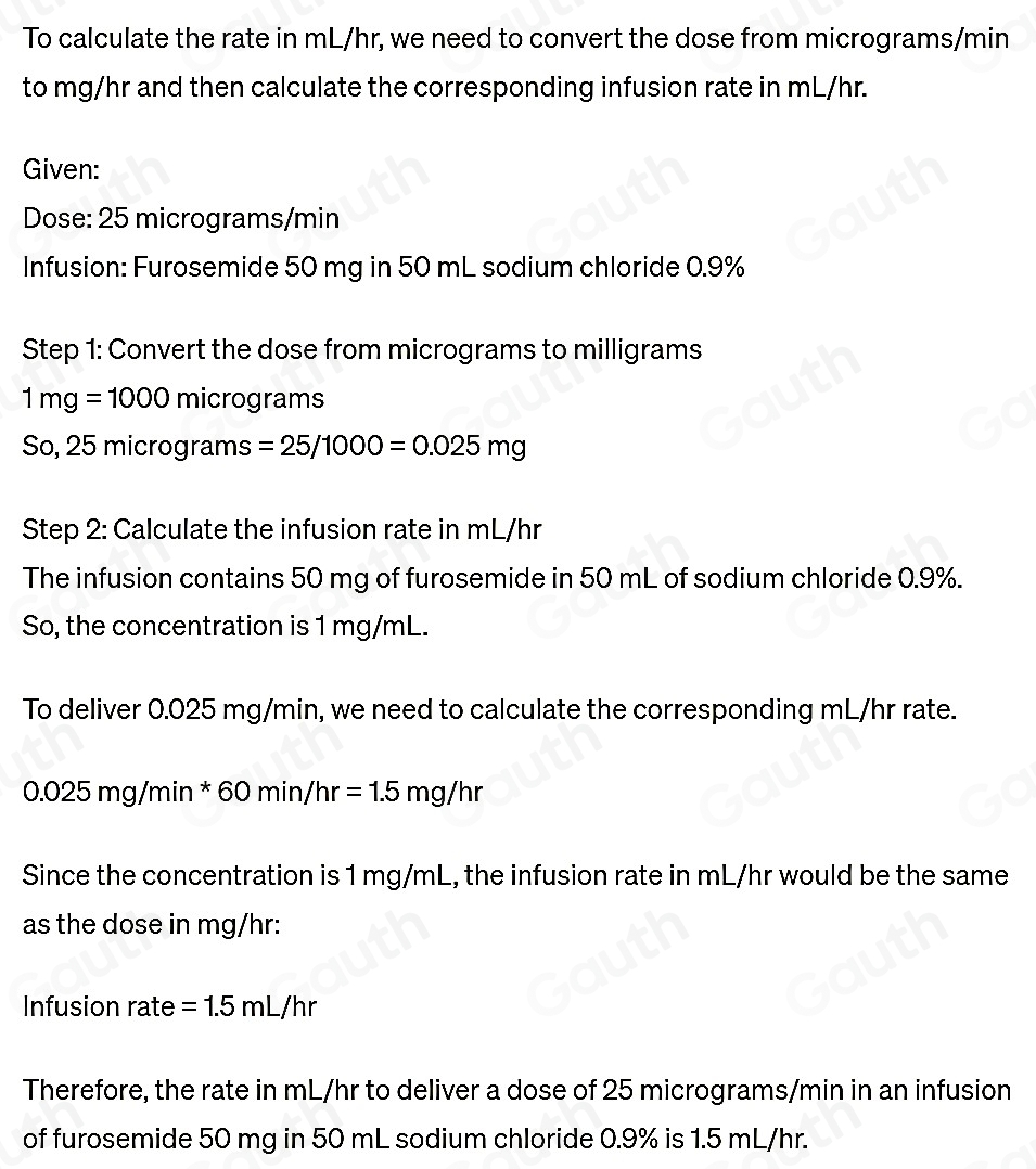 Solved: You have an infusion of furosemide 50 mg in 50 mL sodium ...