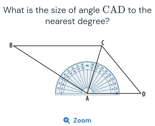 Solved: What is the size of angle CAD to the nearest degree? + Zoom [Math]