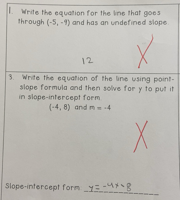 Solved: Write the equation for the line that goes through (-5,-9) and ...