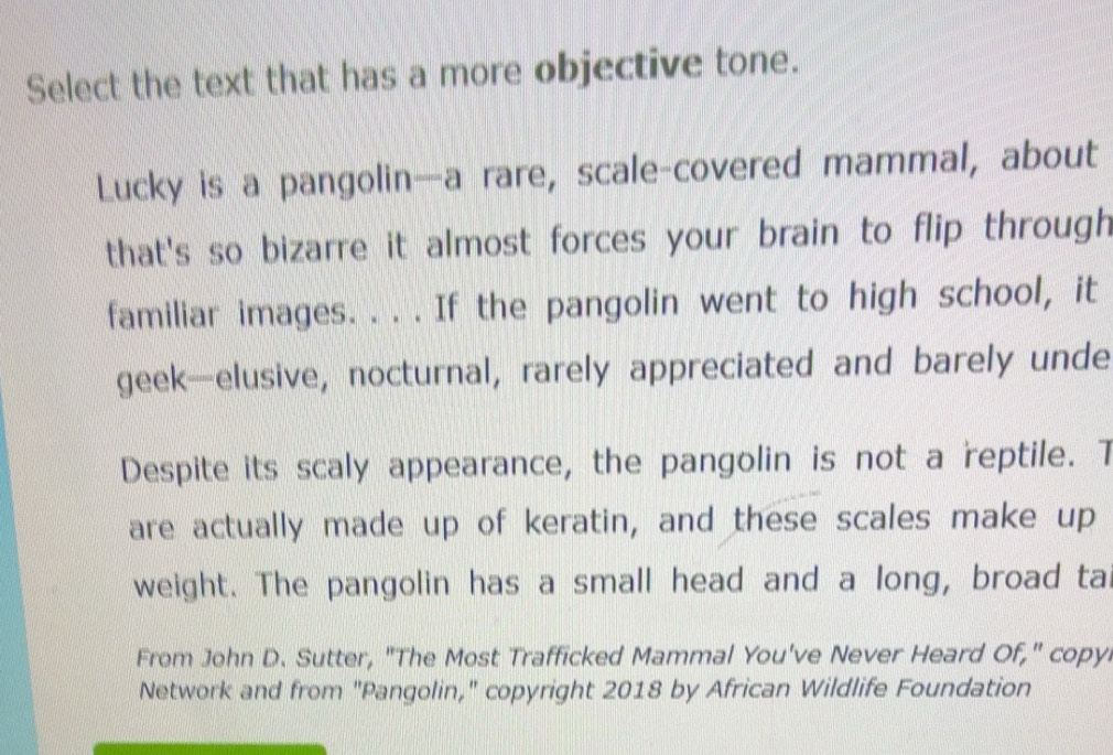 Solved: Select the text that has a more objective tone. Lucky is a ...