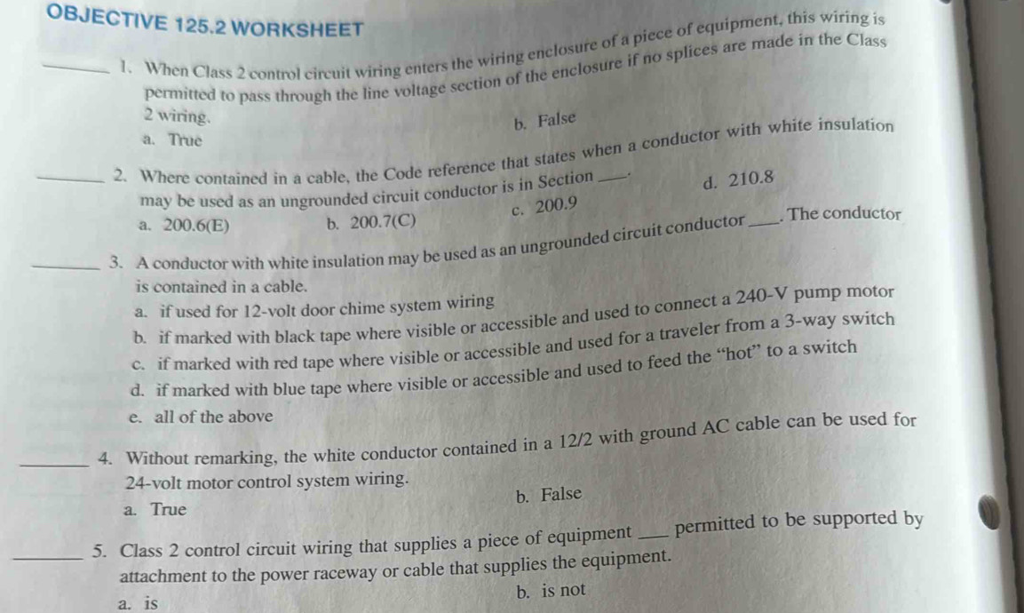Solved: OBJECTIVE 125.2 WORKSHEET _1. When Class 2 control circuit ...