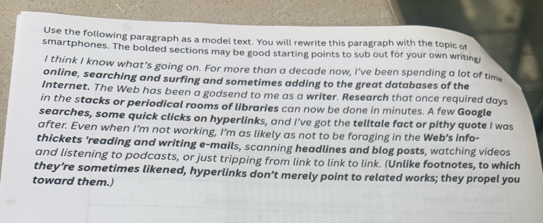Solved: Use the following paragraph as a model text. You will rewrite ...