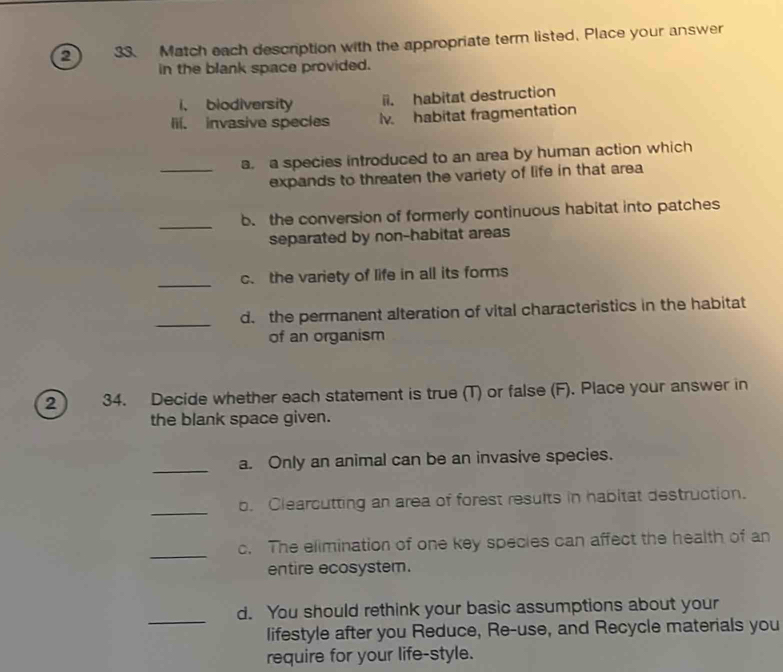 Solved: a 33. Match each description with the appropriate term listed ...
