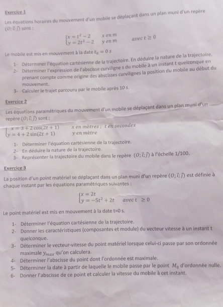 Solved: Les équations horaires du mouvement d'un mobile se déplaçant ...