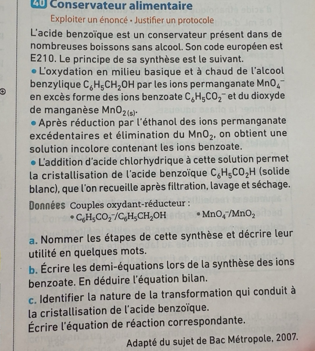 Résolu :LÜ Conservateur alimentaire Exploiter un énoncé • Justifier un ...