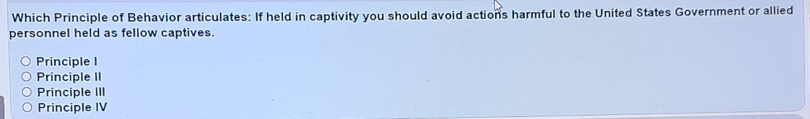 Solved: Which Principle of Behavior articulates: If held in captivity ...