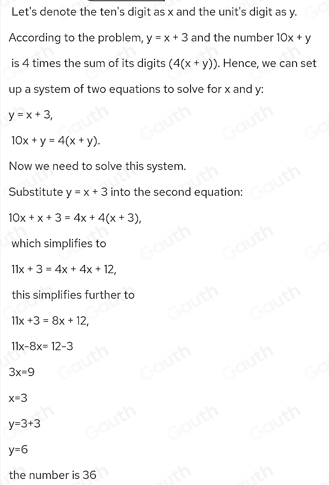 Solved: In a 2 -digit number, the unit’s digit is 3 greater than the ten’s digit. If the number ...