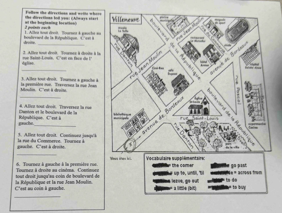 Solved: Follow the directions and write where the directions led you ...