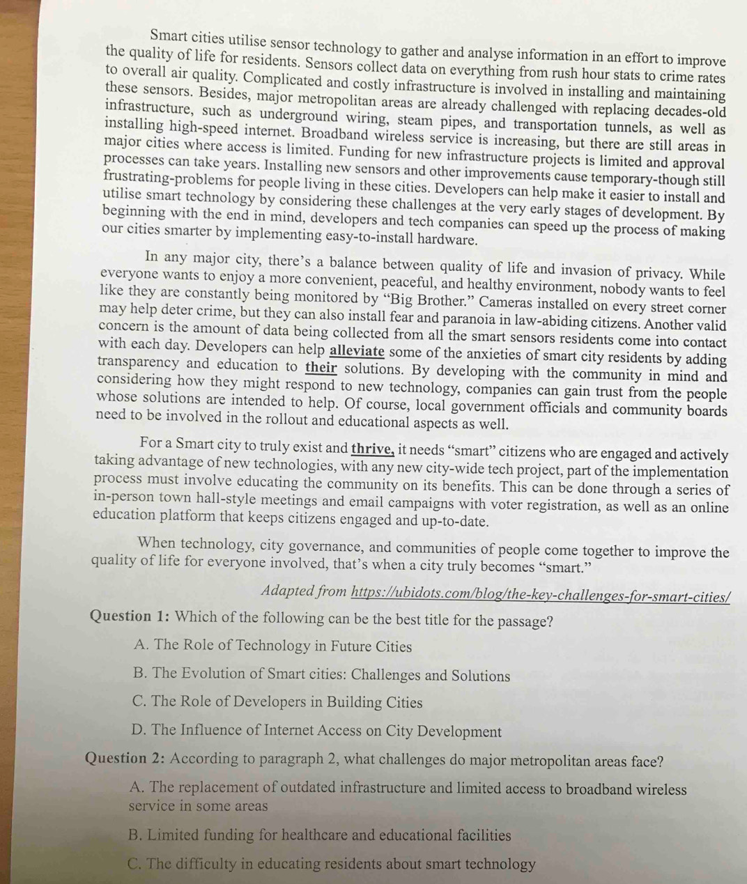 Giải quyết:Smart cities utilise sensor technology to gather and analyse ...