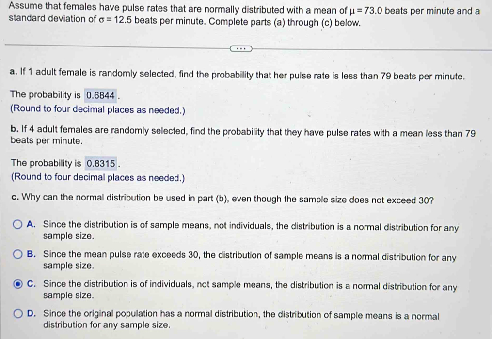 Solved: Assume that females have pulse rates that are normally ...