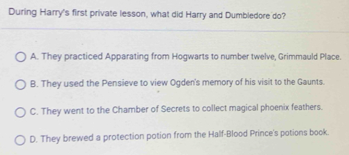 Solved: During Harry's first private lesson, what did Harry and ...