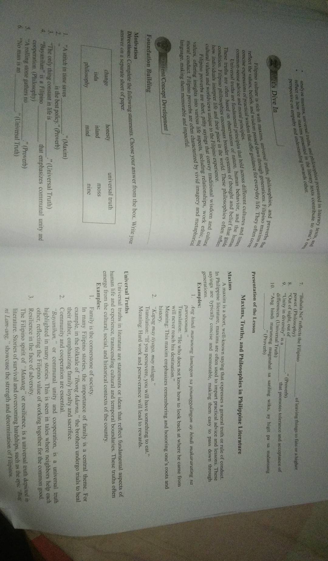 Solved: analyze maxims, universal truths, and philosophies presented in ...