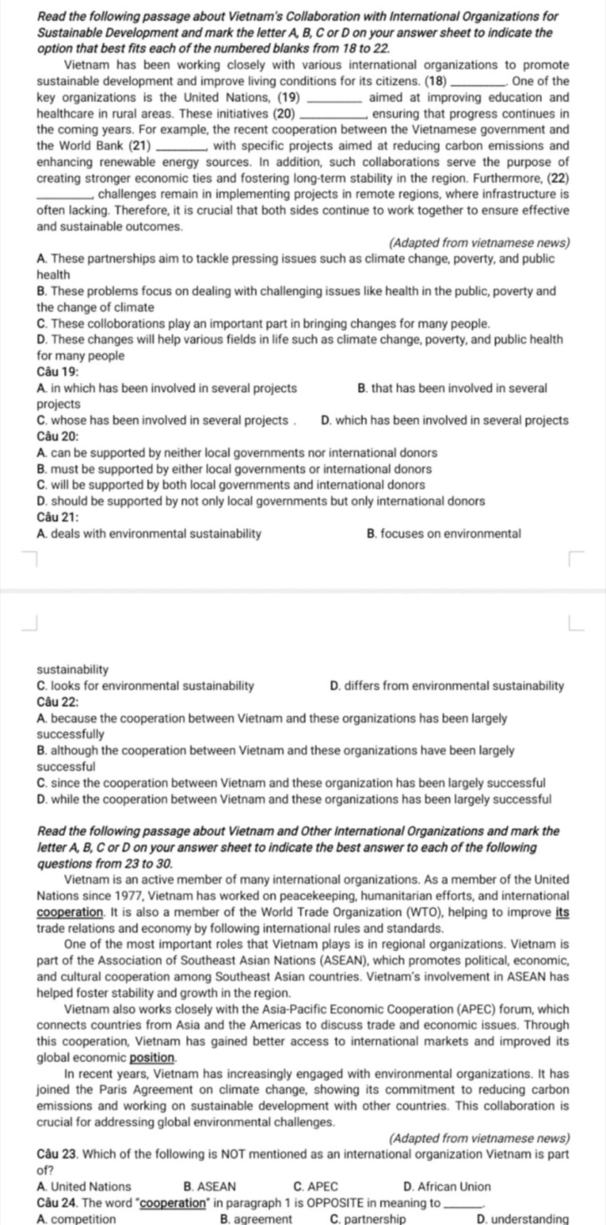 Giải quyết:Read the following passage about Vietnam's Collaboration ...