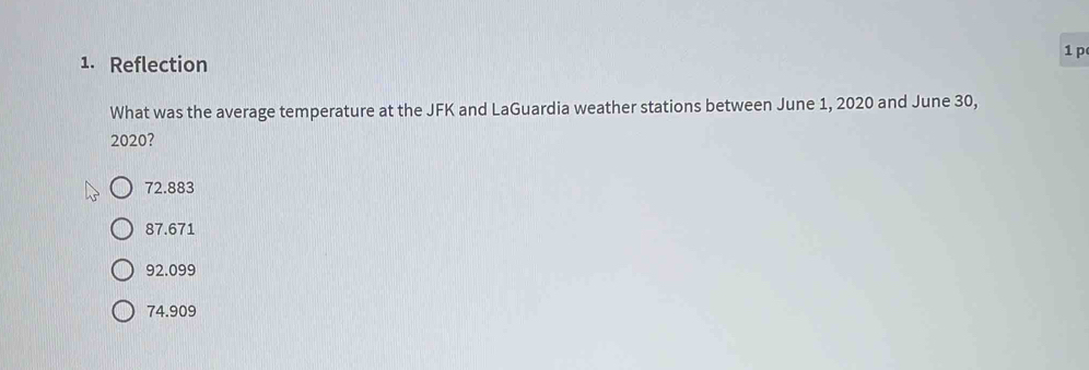 Solved: 1p 1. Reflection What was the average temperature at the JFK ...