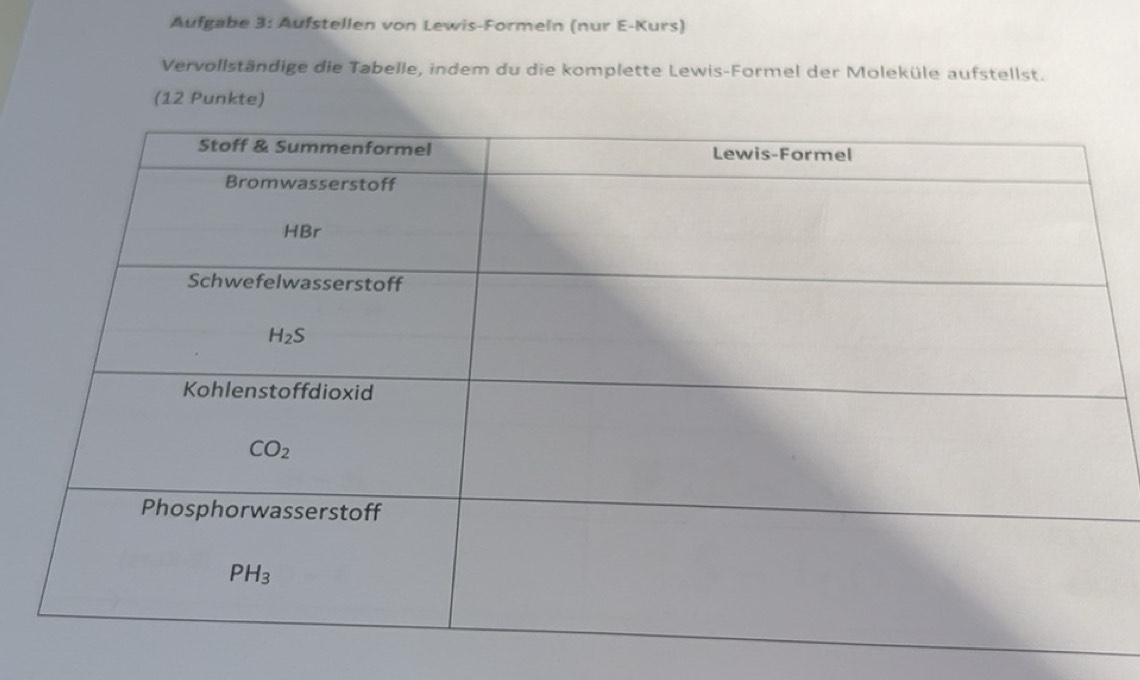 Gelöst:Aufgabe 3: Aufstellen von Lewis-Formeln (nur E-Kurs ...