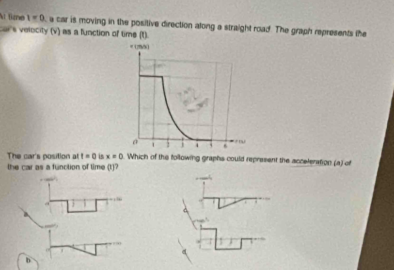 Solved: At time 1=0 a car is moving in the positive direction along a ...