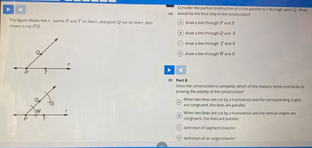 Consider the partial construction of a line parallel to 1 through point ...