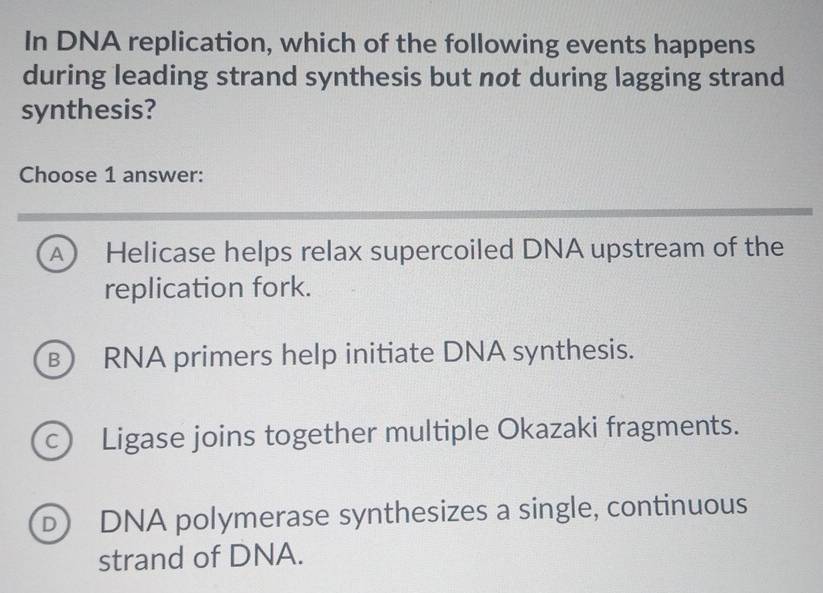 Solved: In DNA replication, which of the following events happens ...