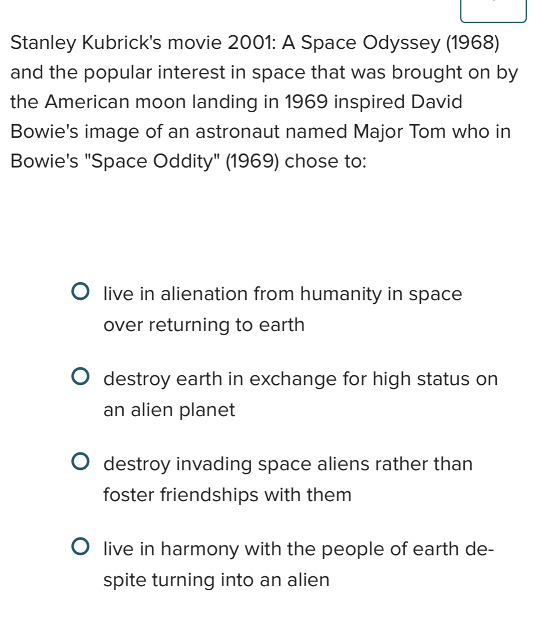 Solved: Stanley Kubrick's movie 2001: A Space Odyssey (1968) and the ...