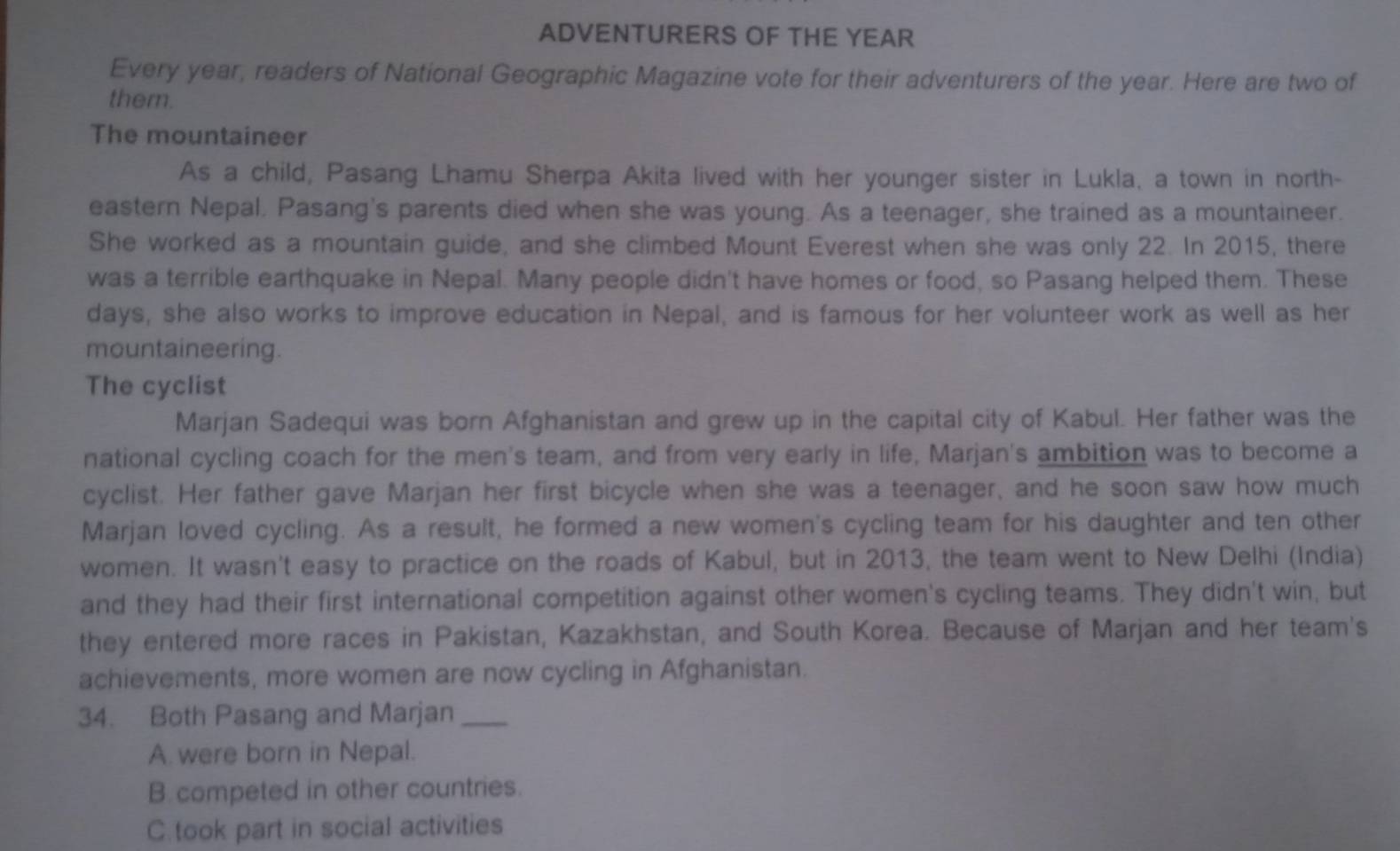 Giải quyết:ADVENTURERS OF THE YEAR Every year, readers of National ...