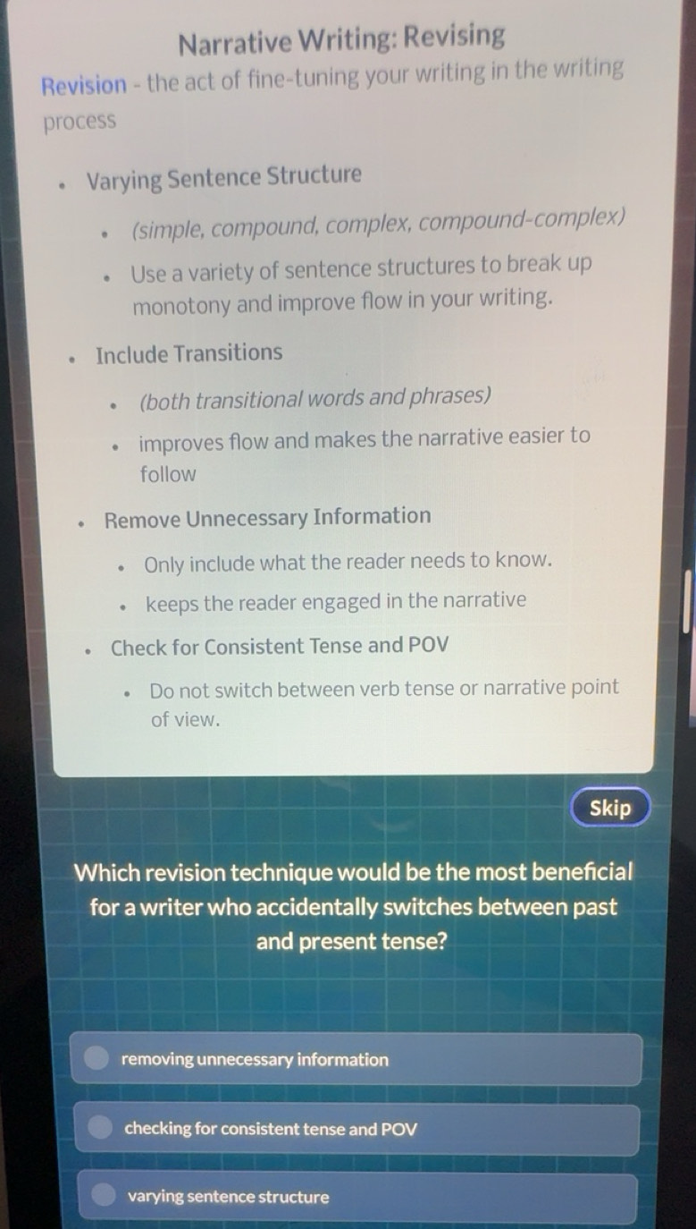 Solved: Narrative Writing: Revising Revision - the act of fine-tuning ...