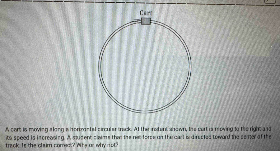 Solved: A cart is moving along a horizontal circular track. At the ...