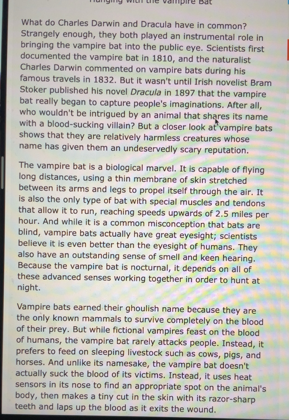 Resuelto:anging with the vampire Bat What do Charles Darwin and Dracula ...
