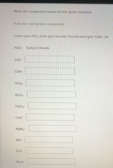 Solved: Write the compound names for the given formulas Rules for ...