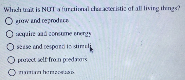 Solved: Which trait is NOT a functional characteristic of all living ...
