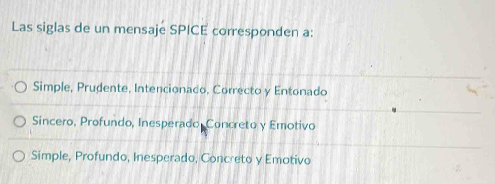 Resuelto:Las siglas de un mensaje SPICE corresponden a: Simple ...